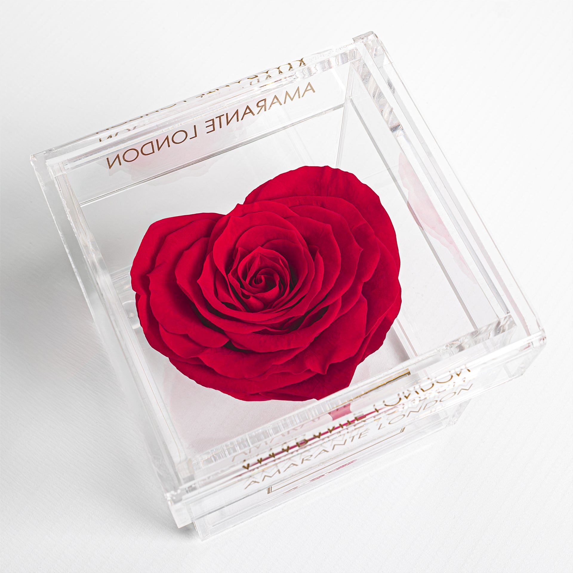 Single Heart Shaped Infinity Rose in Acrylic Box – Amarante London
