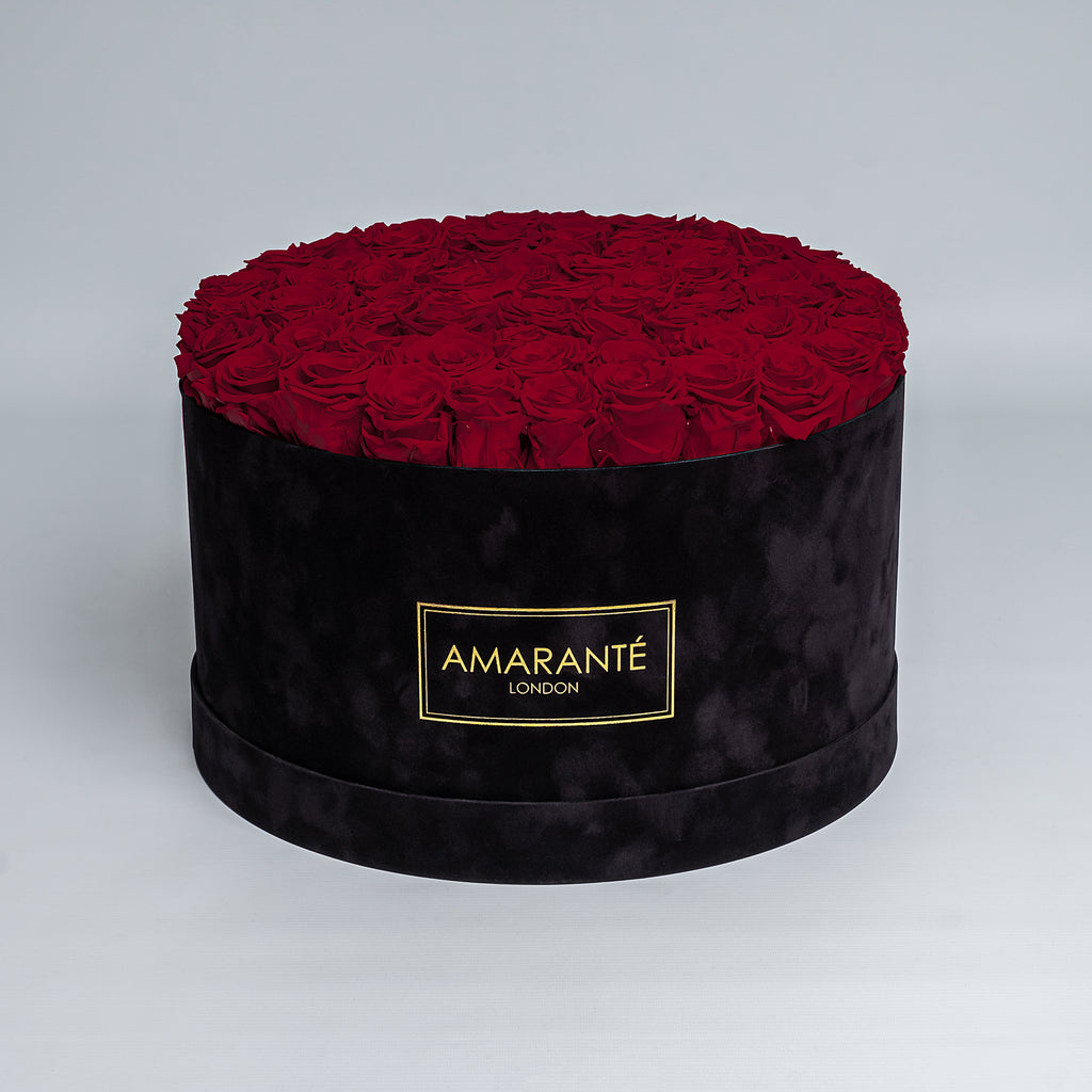 Preserved > infinity Roses > 60-70 Roses Deluxe Black Round Rose Box ...