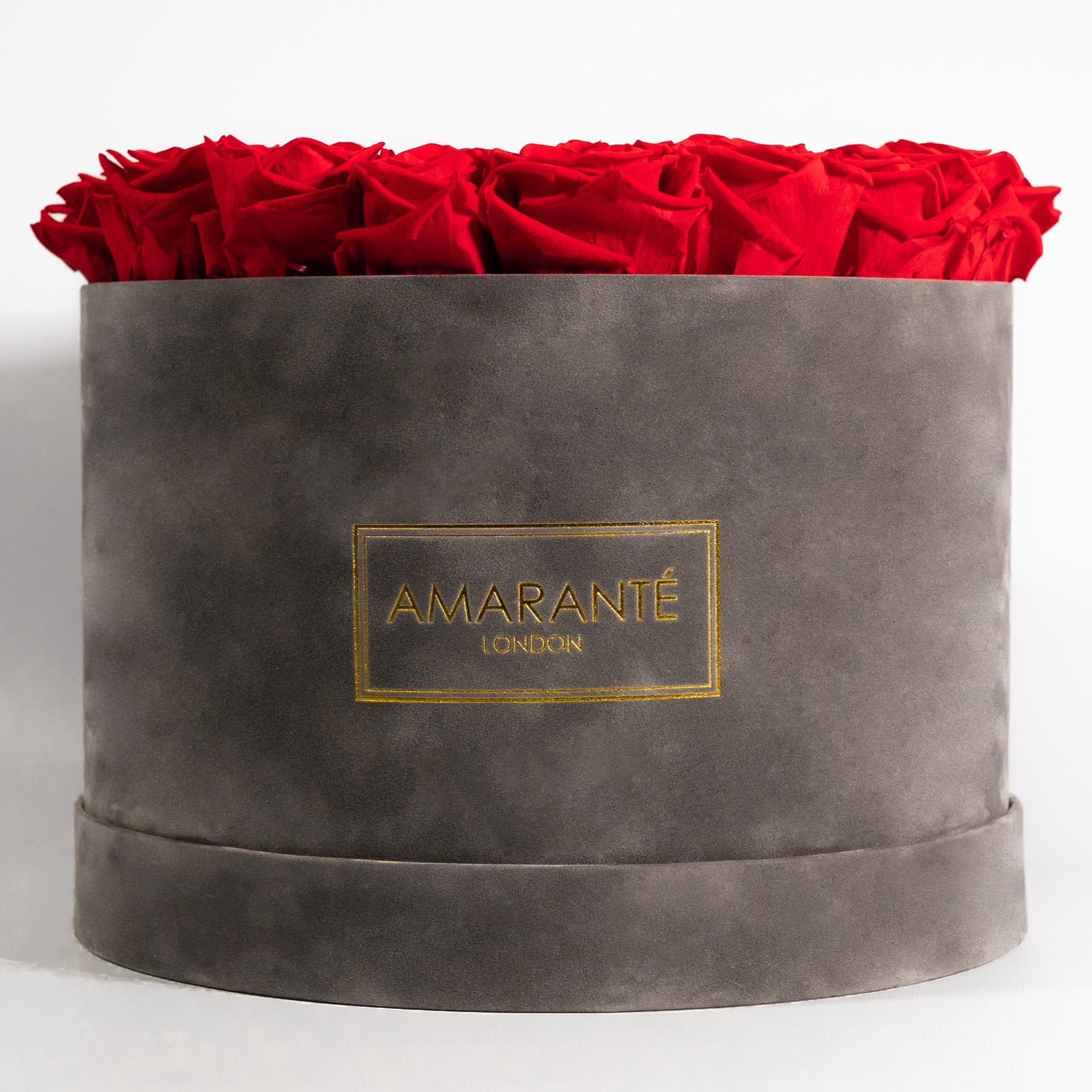 Extra Large Grey Round Suede Rose Box of Infinity Roses – Amarante London