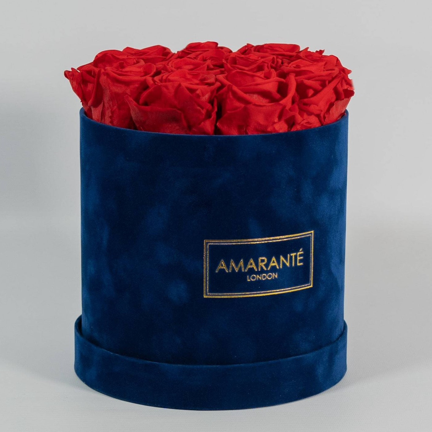 Medium Round Royal Blue Suede Rose Box of Infinity Roses – Amarante London