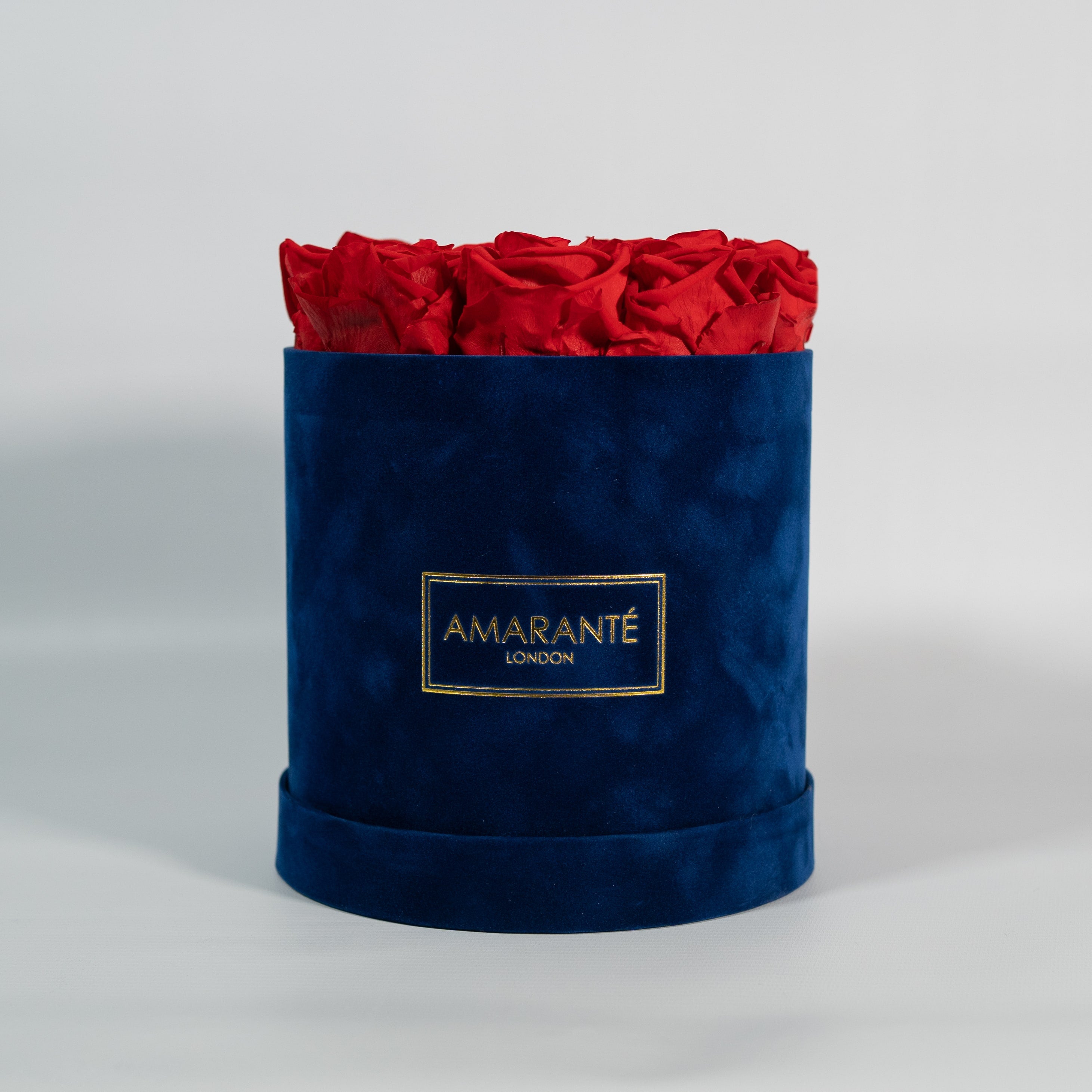 Medium Round Royal Blue Suede Rose Box of Infinity Roses – Amarante London