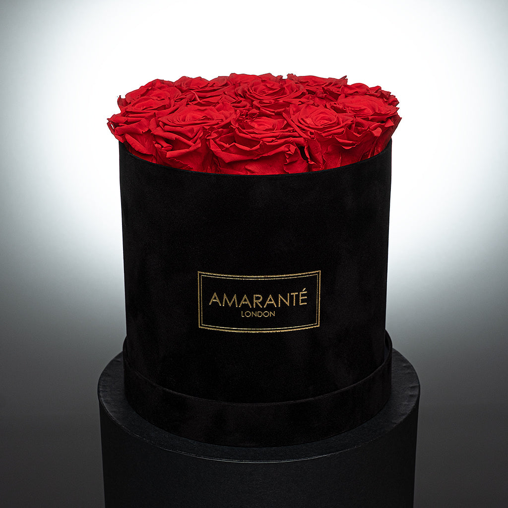 Medium Black Round Suede Rose Box of Infinity Roses – Amarante London